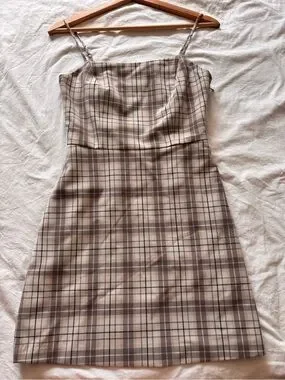 Wilfred | Dresses | Aritzia Plaid Spaghetti Strap Dress In Browngray ...